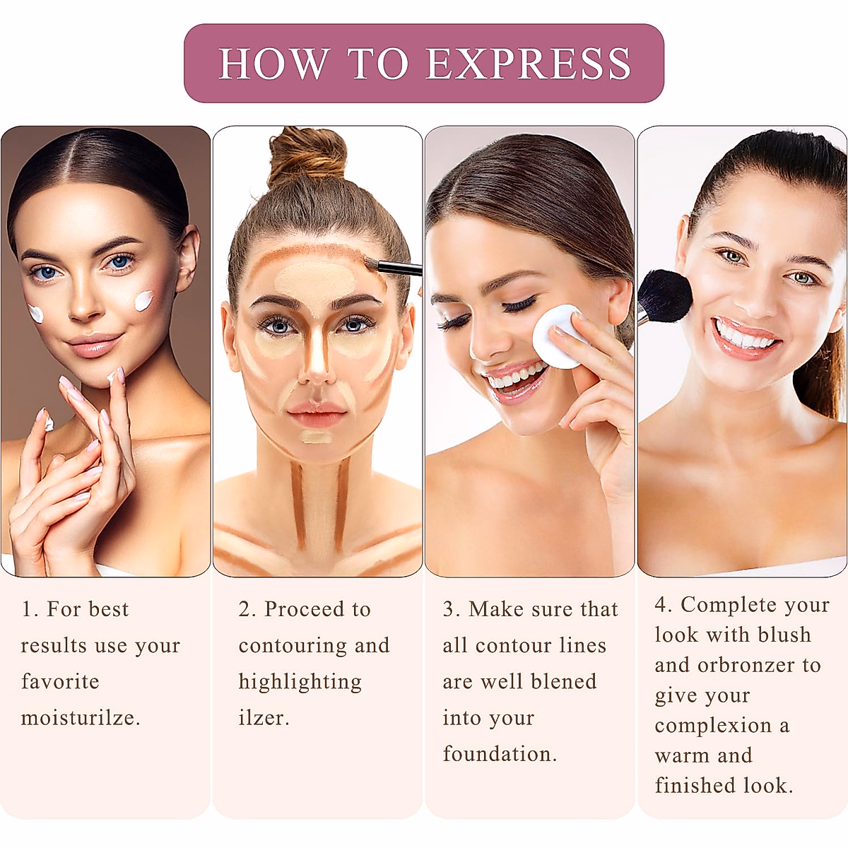 Youngfocus Cosmetics Cream Contour Best 8 Colors Contouring Foundation - Highlighting Makeup Kit/Concealer Palette - Vegan, Cruelty Free and Hypoallergenic - Instruction Manual（Face Blushes）