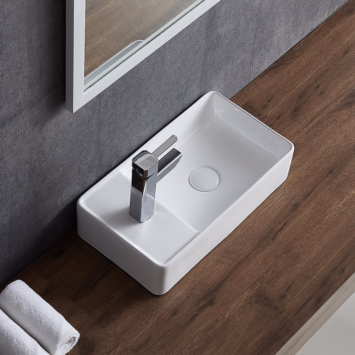 Bathroom Sink 18" x 10" Rectangle, Eridanus Wall Mount Vessel Sink Floating, Modern White Ceramic Porcelain Vitreous Countertop Wash Basin Wall Hang Bowl Space Saving Small Sinks