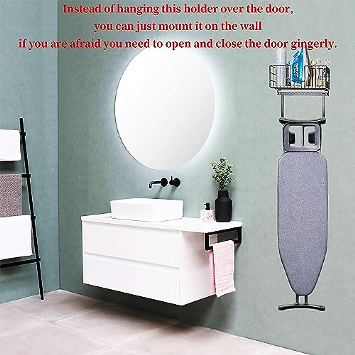 Fabias Over The Door Ironing Board Holder, Especially for 1 3/4" Thick Doors (with Basket)