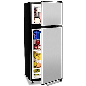 Anukis Compact Refrigerator 4.0 Cu Ft 2 Door Mini Fridge with Freezer For Apartment, Dorm, Office, Family, Basement, Garage, Silver