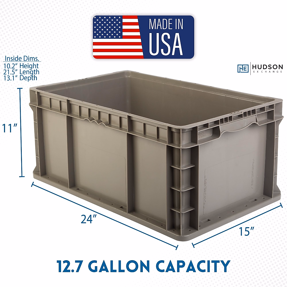 Hudson Exchange 24 x 15 x 11 (2 Pack) Straight Wall Handled Storage Container Tote, Gray/Brown