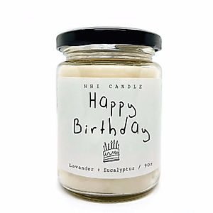 NHI Clothing Happy Birthday, Eucalyptus & Lavender Scented Soy Wax Candle for Home, 9oz Transparent Jar, Christmas Gifts for Women, Her, Teacher, Besties, Best Friend