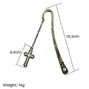 KORENJUL Luminous Bookmark, Cross Bookmarks Retro Glowing Exquisite Fluorescent Metal Multi-Purpose Jewelry Christian Gifts, Silver