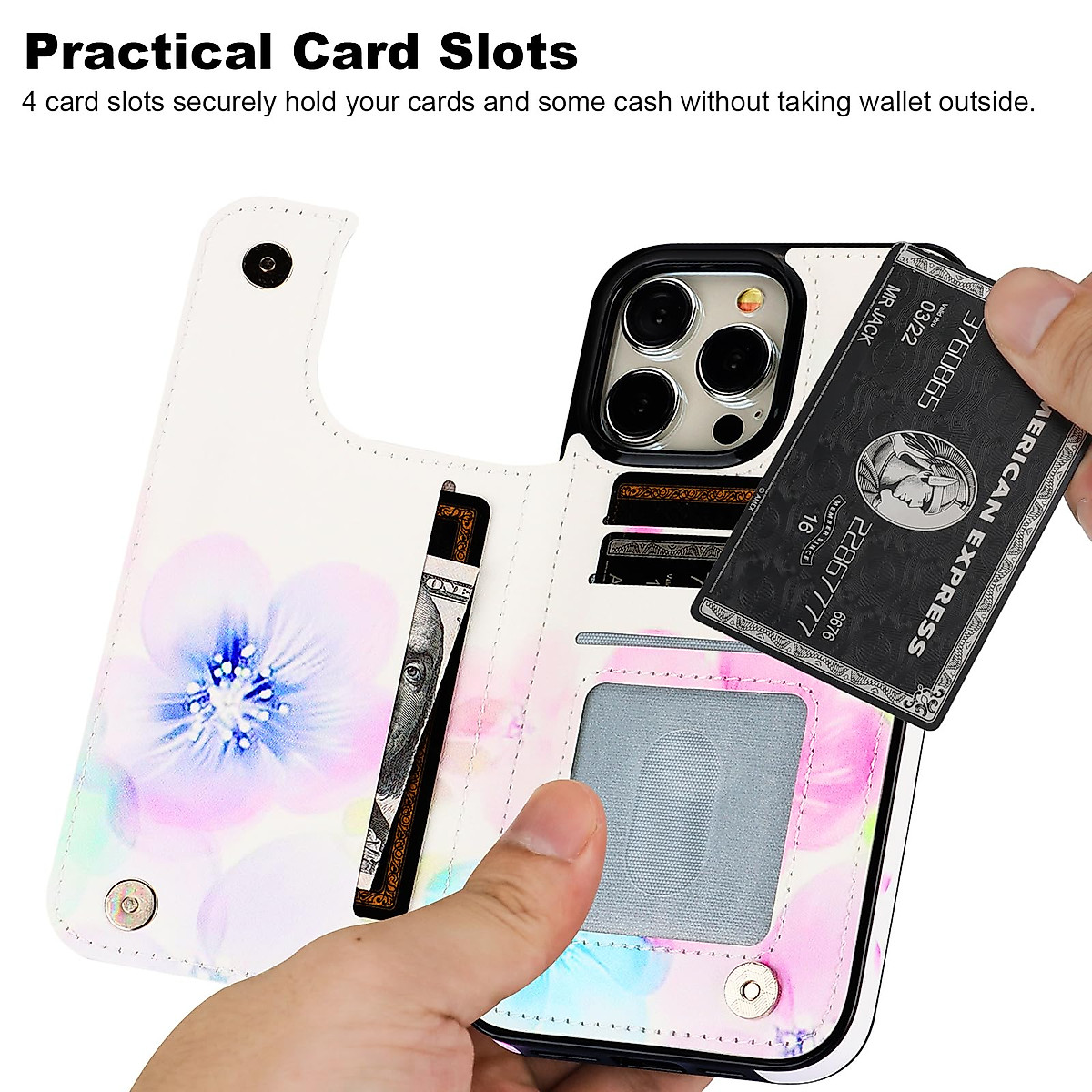 HAOPINSH for iPhone 15 Pro Max Wallet Case with Card Holder, Pale Flower Pattern Back Flip PU Leather Kickstand Card Slots Case for Girls Women, Double Magnetic Clasp Shockproof Cover 6.7"