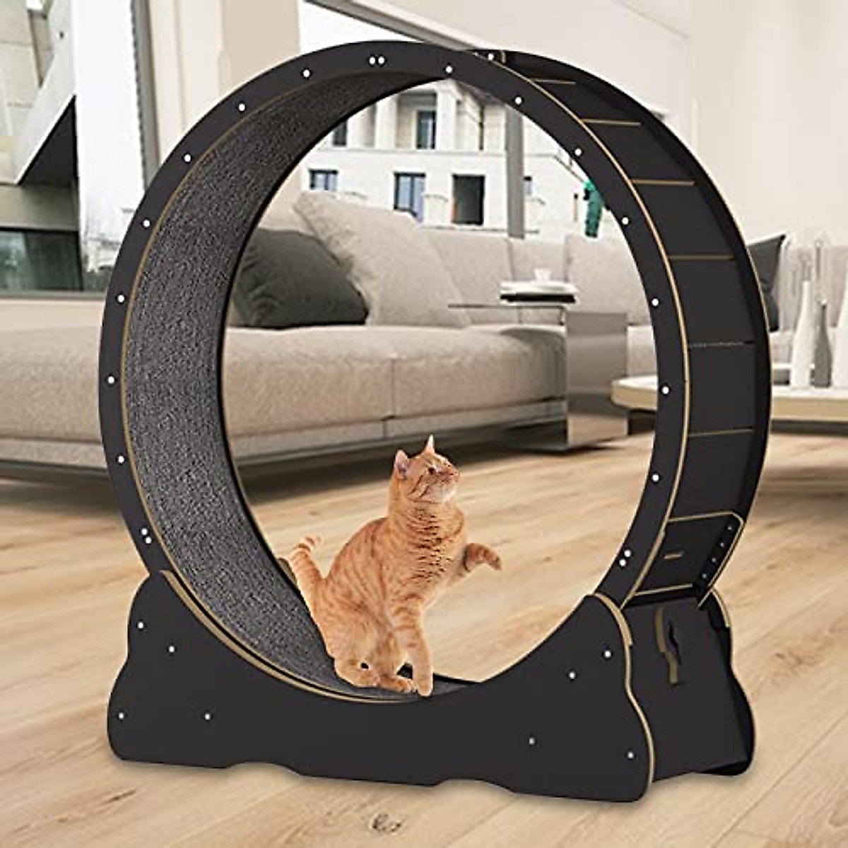 Pet Cat Running Wheel Treadmill Sport Climbing Frame Mute with Carpeted Runway Indoor Toys Exercise Wheel for Fitness Workout, Black, L