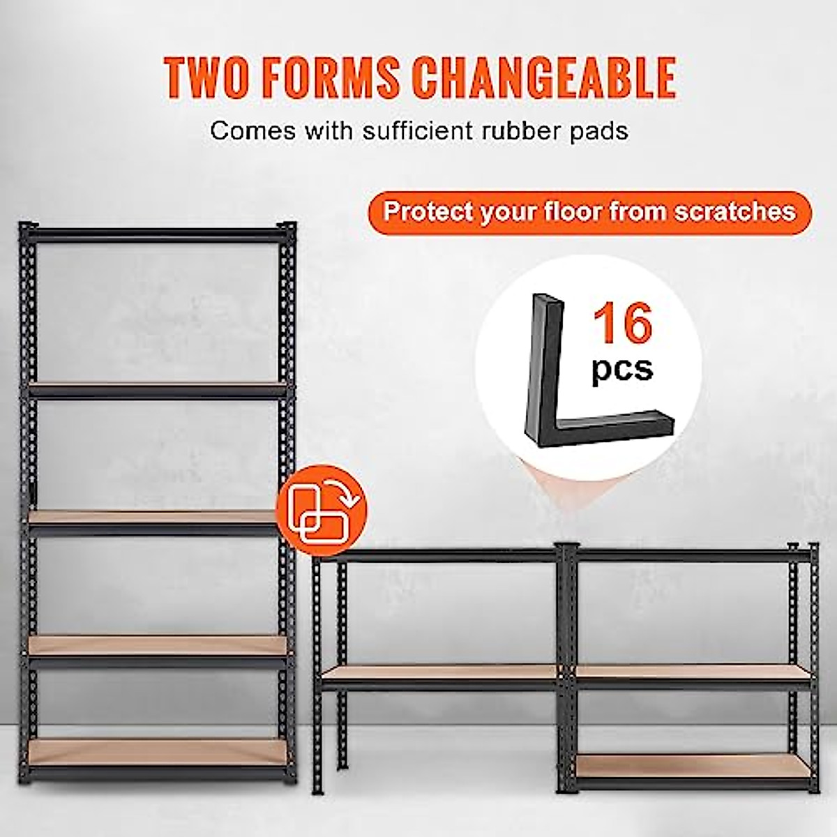 VEVOR Storage Shelving Unit, 5-Tier Adjustable, 2000 lbs Capacity, Heavy Duty Garage Shelves Metal Organizer Utility Rack, Black, 36" L x 18" W x 72" H for Kitchen Pantry Basement Bathroom Laundry