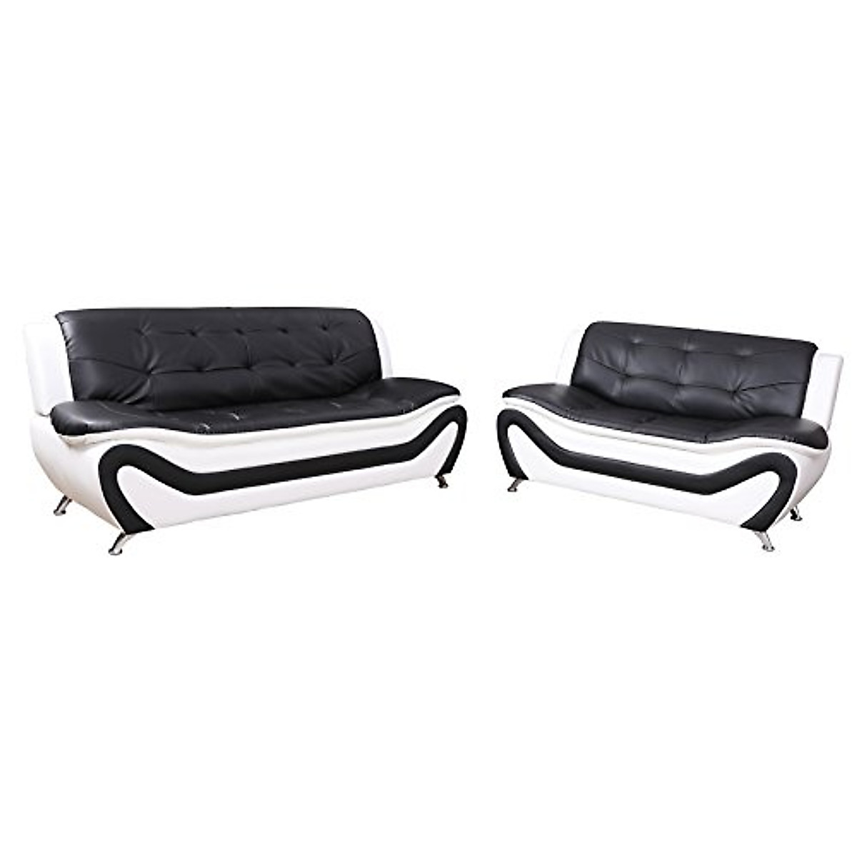 Beverly Fine Furniture 3 Piece Aldo Modern Sofa Set, Black/White
