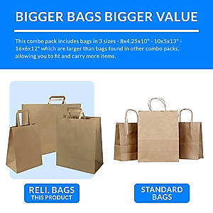 Reli. Paper Bags w/Handles, Kraft | Assorted Large Sizes | 75 Pcs (25 Bags Per Size) - Bulk | 8x4.25x10-10x5x13-16x6x12 | Brown Paper Bags Combo Pack | Retail Bags/Shopping Bags, Gift Bags