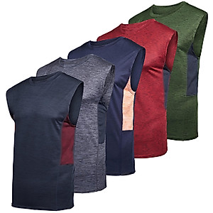 Real Essentials Men's Dry Fit Jersey Sleeveless Tank Top Muscle Yoga Active Men Basketball Beach Gym Workout Running Fitness Athletic Gym Bodybuilding Undershirt Tee T-Shirt, Set 4, XXL, Pack of 5