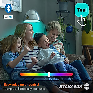 SYLVANIA Bluetooth Mesh LED Smart Light Bulb, One Touch Set Up, A19 60W Equivalent, E26, RGBW Full Color & Adjustable White, Works with Alexa Only - 2 Count (Pack of 1) (75760)