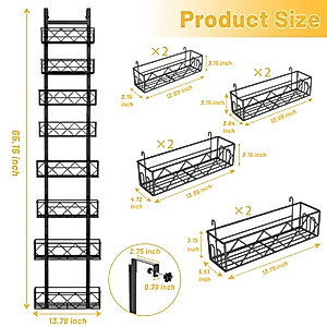 Over the Door Pantry Organizer 8-Tier Adjustable Baskets Hanging Spice Door Rack - 13.78" W x 65.16" H Behind the Door Storage for Kitchen, Bathroom, and Closet Organization