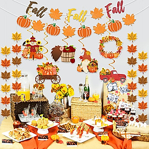 Fall Party Decorations Supplies - NO DIY- Fall Home Decor Set Include Glitter Fall Banner Pumpkin Maple Leaf Garland, 6pcs Hanging Swirls, 4Pcs Maple Leaves Garland Strings for Fall Thanksgiving Party