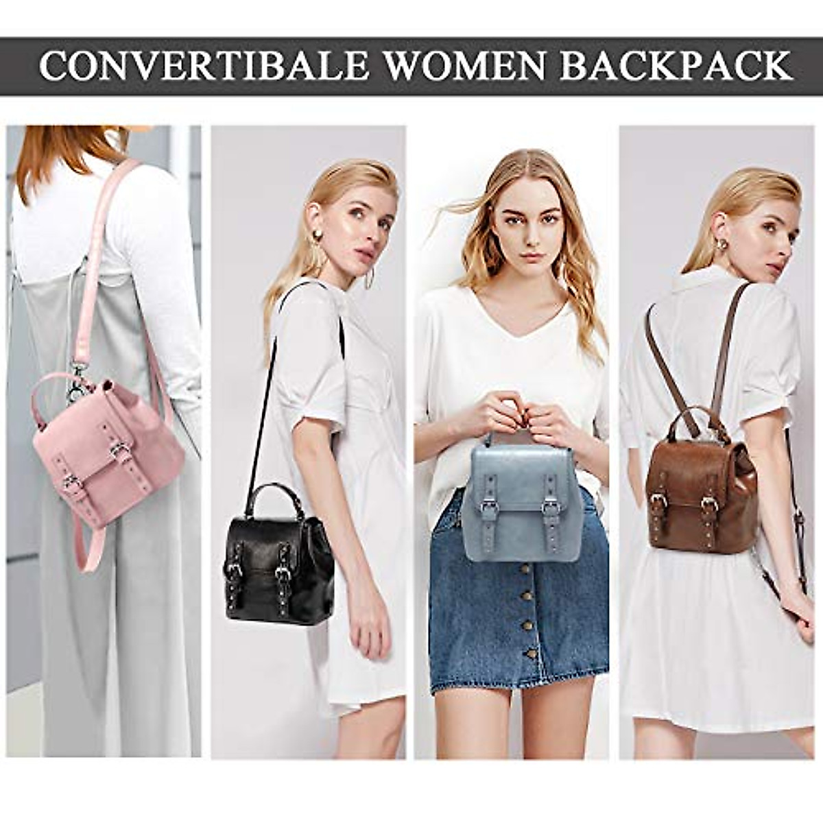 VASCHY Mini Backpack Purse, 2 Ways to Carry Cute Small Backpack for Women and Girls with Detachable Straps Black