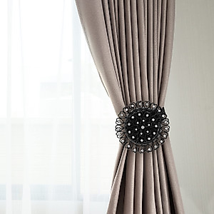 Simplify Magnetic Curtain Tie Back | 7.5”-7.9” | Iron | Jewel Design | Decorative Holdback | Home Décor | Window | Black