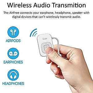 iLuv AirFree Bluetooth Wireless Stereo Audio Transmitter Adapter with 3.5mm Cable; Ideal for Airplane Flight, Nintendo Switch, Gym Treadmill, TV; Compatible with BT Earbud, Earphone, Headphone, AirPod