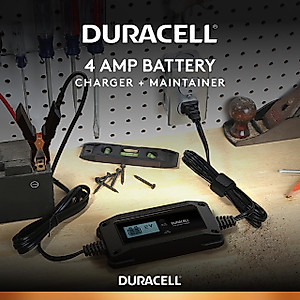 Duracell DRMC4A 4 Amp Battery Charger Maintainer with LCD Display for 6V, 12V, Lithium Ion Battery