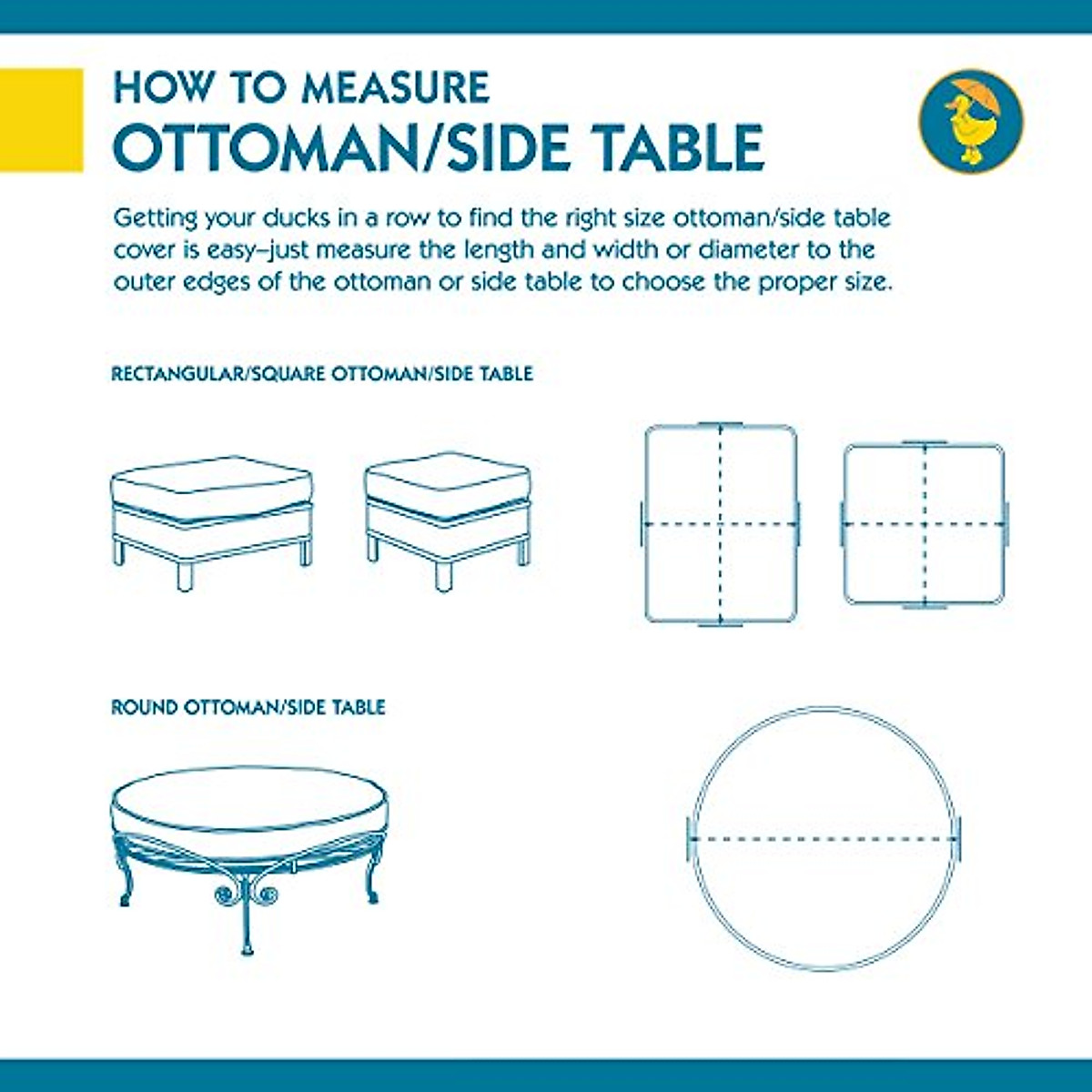 Duck Covers Elegant Waterproof 52 Inch Rectangular Patio Ottoman/Side Table Cover