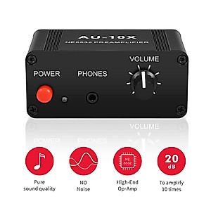 AtNeDcVh Mini Small Stereo Audio preamplifier, Headphone Amplifier, Gain 20dB Phono Turntable Phonograph preamp, Dual op amp NE5532 with RCA 3.5mm Input to RCA 3.5mm Output