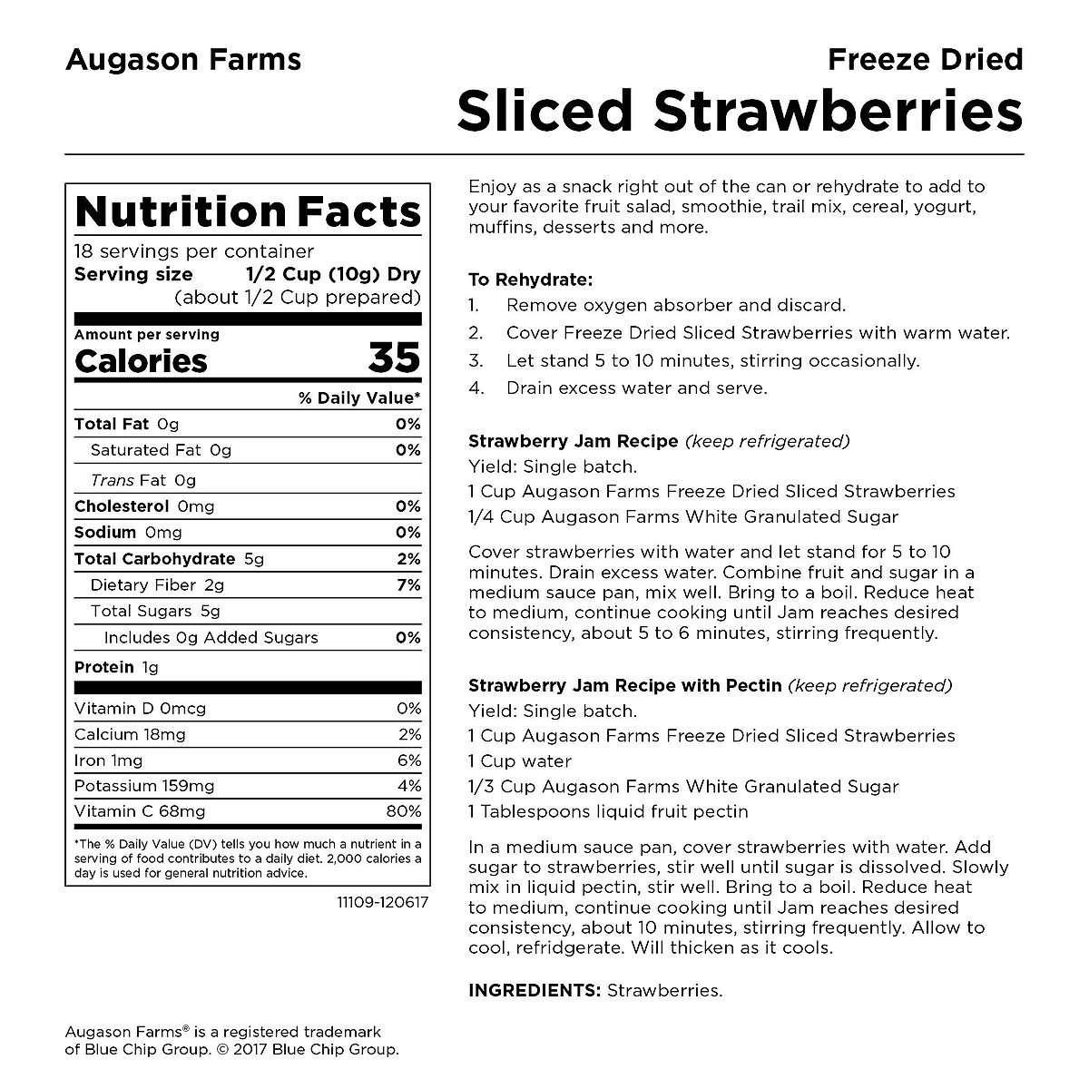 Augason Farms Freeze Dried Sliced Strawberries 6.4 oz