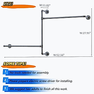 Industrial Pipe Clothing Rack Wall Garment Rack with Pipe Clothes Rails, Multi-Purpose Heavy Duty Clothes Hanging Rods Space-Saving Clothes Bar Organizer Closet (wall clothing rack-2 hanging rods)