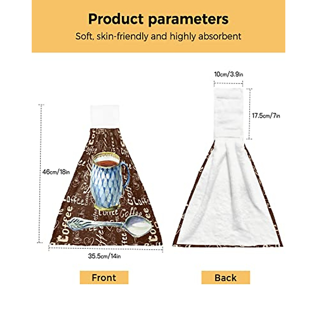 Retro Farm Coffee Theme Hanging Kitchen Towels Set of 2, Hand Towels with Loops, Vintage Shabby Coffee Brown Water Absorbent Dish Cloth Tie Towels Tea Bar Towels Hand Towels for Bathroom