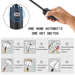 FDJASGY Windproof Travel Umbrella with Teflon Coating Auto Open Close Lightweight Sun&Rain Umbrella with 10 Rib Construction and Reflective Stripe Zipper Pouch