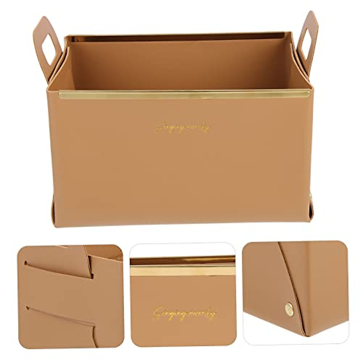Cabilock 2pcs Leather Storage Basket Desk Containers Nightstand Decor Small Storage Container Foldable Storage Bins with Lids Snack Container Closet Storage Baskets Kitchen Storage Box