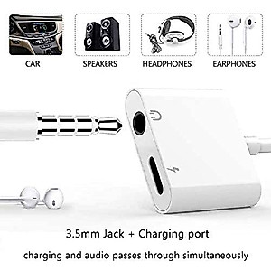 [Apple MFi Certified] 2 Pack Headphone Adapter for iPhone,iPhone Headphones Adapter 2 in 1 Lightning to 3.5mm AUX Audio + Charger Splitter Compatible with iPhone 14 13 12 12 Pro 11 XS XR X 8 7 iPad