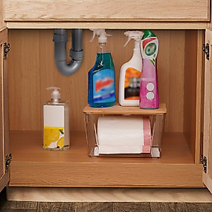 Citylife 2-Pack Extra Large Trash Bag Holders with Bamboo Tops and Handles, Laundry Room Organization and Storage for Home, Kitchen, Under-Sink Garbage Bag Dispenser