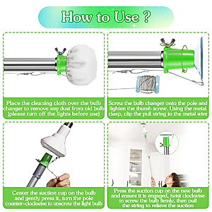 Enhon Light Bulb Changer for High Ceilings and Recessed Lights, Suction Cup Flat Lightbulb Remover Tool Compatible with DocaPole and Other Standard Threaded Extension Pole (Pole Not Included), Green