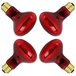 FIVEAGE Reptile Red Heat Lamp 100 Watt, Infrared Basking Spot Lamp, Lizard Heating Lamp for Bearded Dragon Tortoise Snake Chameleon Reptiles and Amphibian Use, 4 Packs