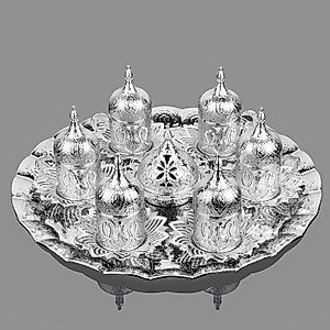 Serving Tray, Coffee Tea Serving Metal Wavy Round Tray 14''(Inches) | Mr Zoni (Silver)
