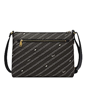 Fossil Women's Kinley Faux Leather Large Crossbody Purse Handbag, Black Signature Print (Model: ZB1643104)