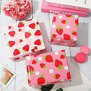 AnyDesign 8 Sheet Pink Strawberry Wrapping Paper -Not Roll- Spring Fruit Gift Wrap Paper Bulk Art Paper Folded Flat for DIY Crafts Birthday Baby Shower Party Favors Supplies, 19.7 x 27.6 Inch