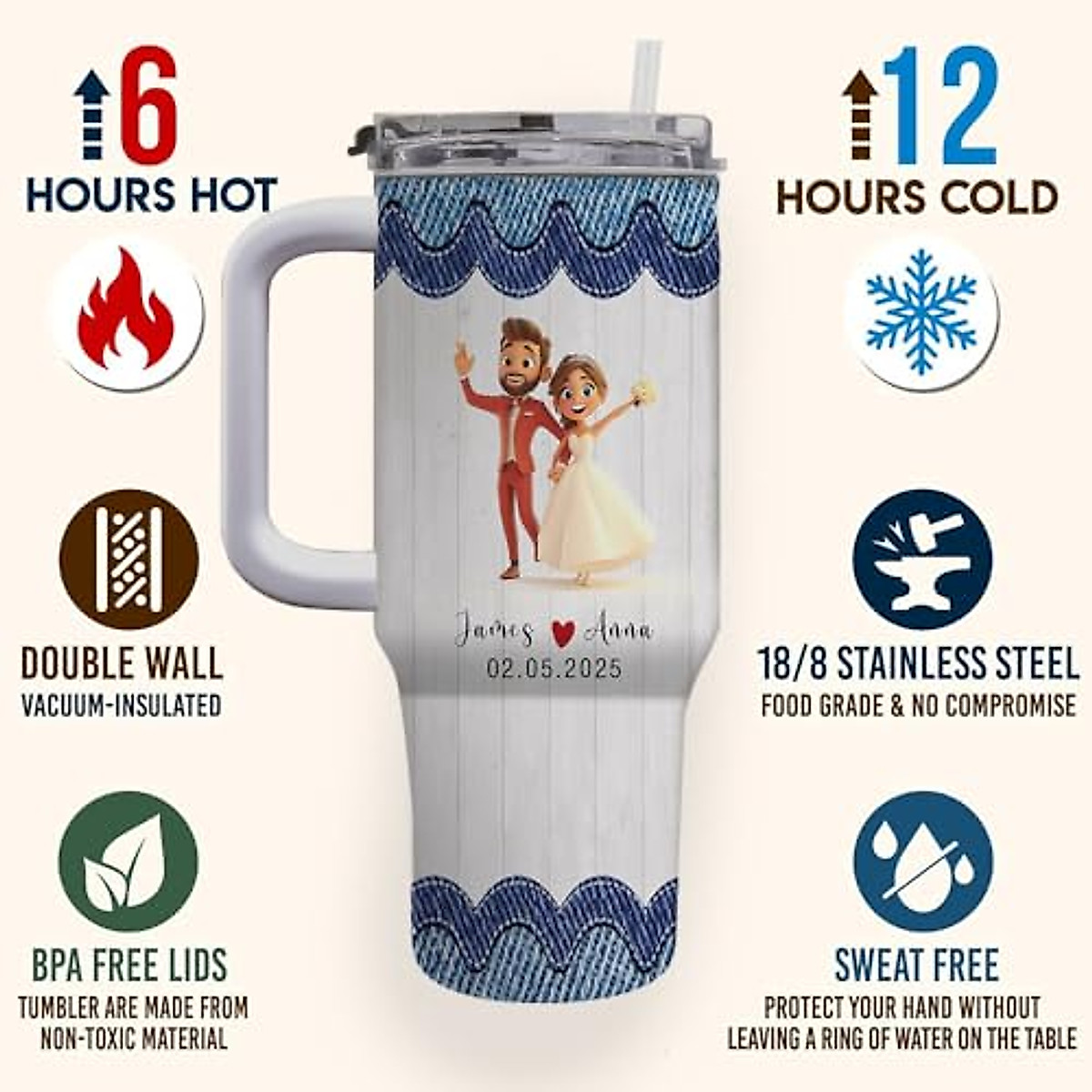 Custom 40oz Tumbler with Handle – choosing wedding officiant-Personalized Couple Gift for Anniversary Wedding Gift, Birthday, Mother's Day, Valentine’s Day GdajGi