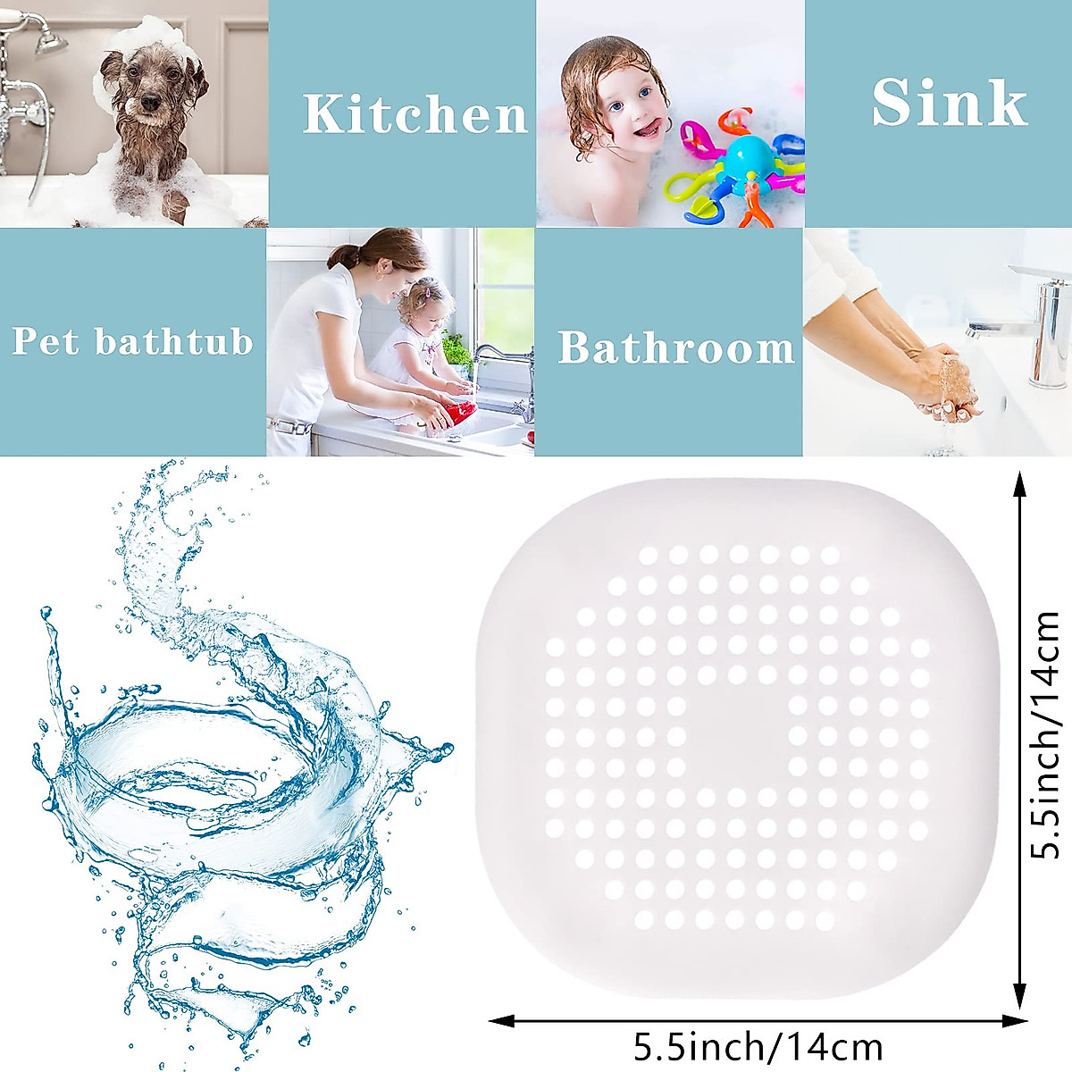Shower Drain Hair Catcher, Durable Silicone Shower Drain Covers Hair Stopper with Suction Cup, Easy to Install Suit for Bathroom,Bathtub and Kitchen 3PACK (White)