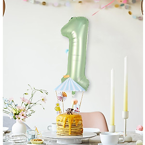 Number 1 Balloon 40 Inch Sage Green Number Balloon Foil Mylar Balloon for Boys Girls 1st Birthday Wedding Anniversary Jungle Party Decoration Supplies large Number Balloons