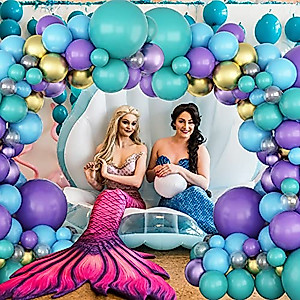 Purple and Blue Balloon Garland Kit, Purple Teal Turquoise Metallic Gold Mermaid Latex Balloon Garland Arch Kit for Girls Women Mermaid Birthday Wedding Bridal Baby Shower Party Decorations Supplies