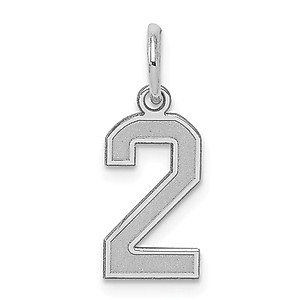 Solid 925 Sterling Silver Small Number 2 Charm Brushed Matte Finish Pendant - 19mm x 7mm