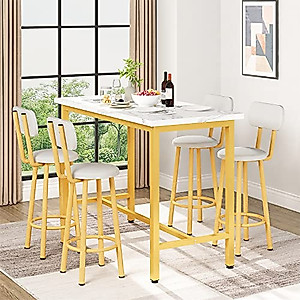 DKLGG 43.3” Dining Table Set for 4, Rectangle Bar Table and Chairs Set with 4 PU Leather Backrest Stools, Pub Dining Room Table Set for Kitchen, Bar, Living Room, Breakfast Nook, Small Space Dinette