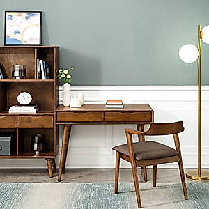 LuuLake Mid Century Modern Desk Writing Desk with Drawers Solid Wood Desk for Home Office Small Study Table Walnut 48x18