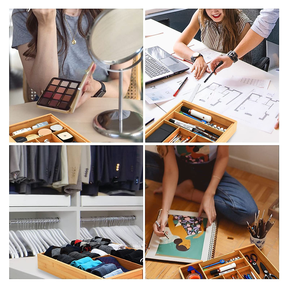 Sanduby Kitchen Drawer Organizer, Expandable Silverware Organizer and Silverware Tray for Drawer, Large Bamboo Drawer Organizer Kitchen Utensil Organizer, 13"-23" Wide Cutlery Organizer in Drawer