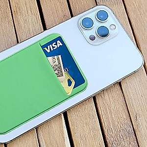 Elastic Phone Card Holder Pocket, Stick-On Wallet, Adhesive Credit Card Pouch, Phone Accessories, Compatible With iPhone, Samsung Galaxy – Light Green