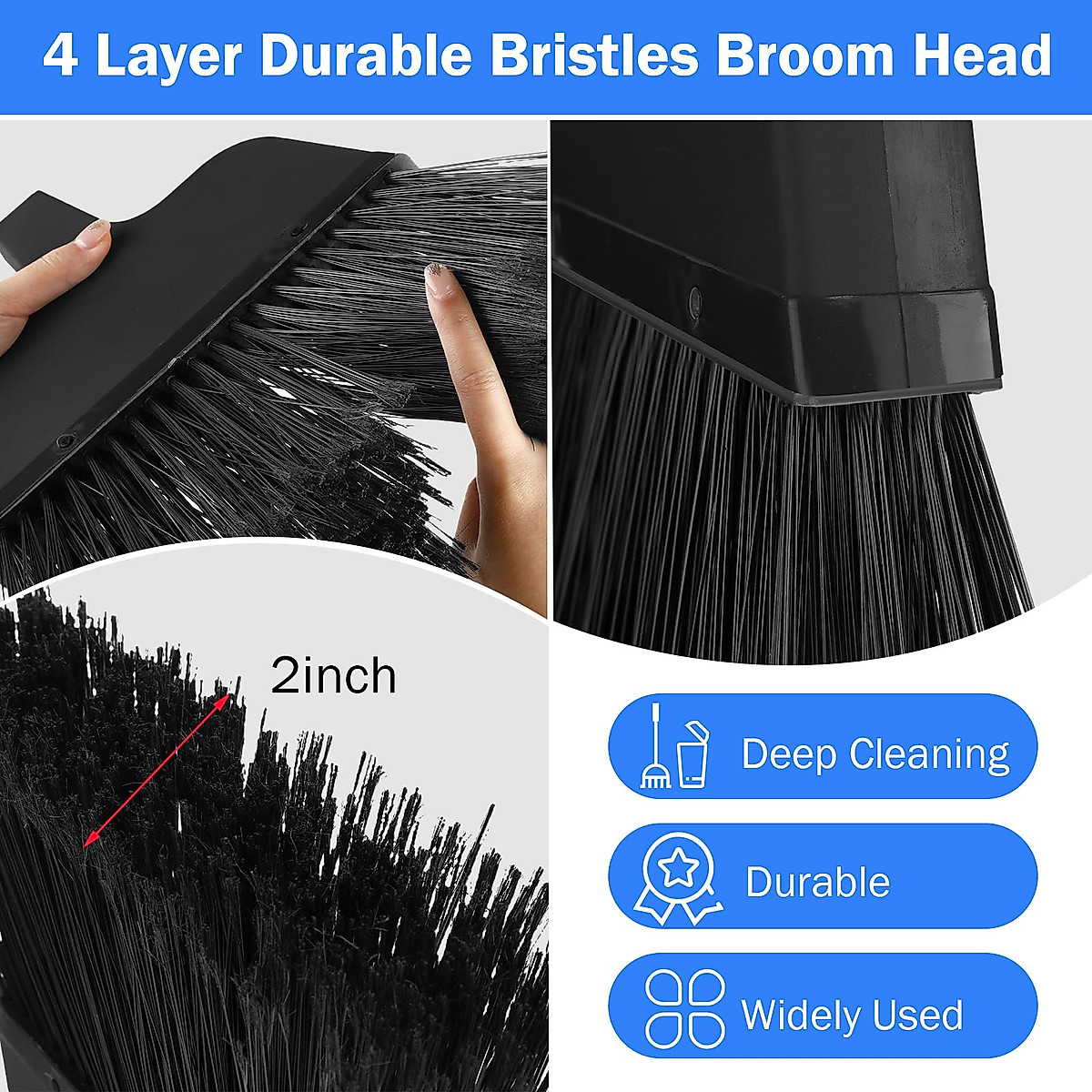 Roshtia 10 Pcs Heavy Duty Broom Outdoor Indoor Broom for Floor Cleaning Commercial Angle Broom with 47 Inch Adjustable Long Handle Stiff Bristles Broom for Home Garage Kitchen Office (Black)