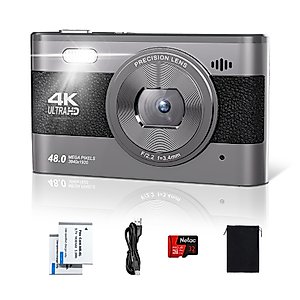 4K Digital Camera for Photography, 48MP Vlogging Camera for YouTube Compact Camera 18X Digital Zoom for Travel with Flash 3'' IPS Screen, 32G SD Card, 2 Batteries