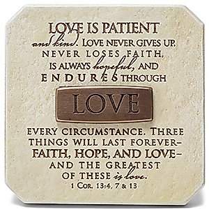 Lighthouse Christian Products Love Endures Sandstone 3.75 x 3.75 Cast Stone Bronze Title Bar Plaque