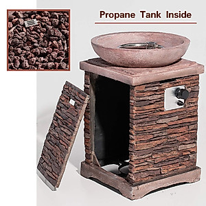 AQUILLA Propane Gas Fire Pit, Stone Imitation Surface, Outdoor 40000 BTU Heater w Free Lava Rocks and Rain Cover, Can Fits 20 Gal Propane Tank (exclud) Inside for Garden, Poolside, Backyard