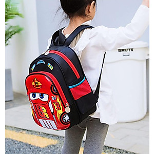 Toddler Kids Mini Truck Car Backpack Waterproof Cartoon Comic Kindergarten Children Preprimary School Boys Backpack (Red)