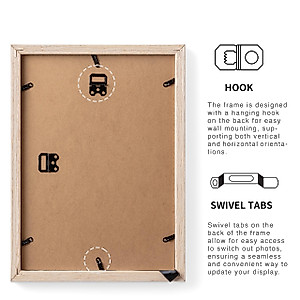 TONES FRAME DESIGN 11x14 Natural Wood Frame with 8x10 Mat, Solid Wood Venner Finish Picture Frame, and Plexiglass Front for Poster Gallery Wall Home Decor