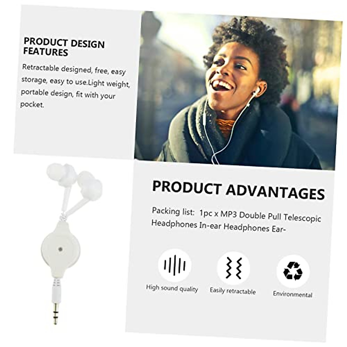 UKCOCO Wired Headphones Noise Cancelling Headphones Wired Ear Buds Headphone Wrap Noise Canceling Headphones Retractable Headphones Earplugs Earphone Soundproof Plug Sponge White